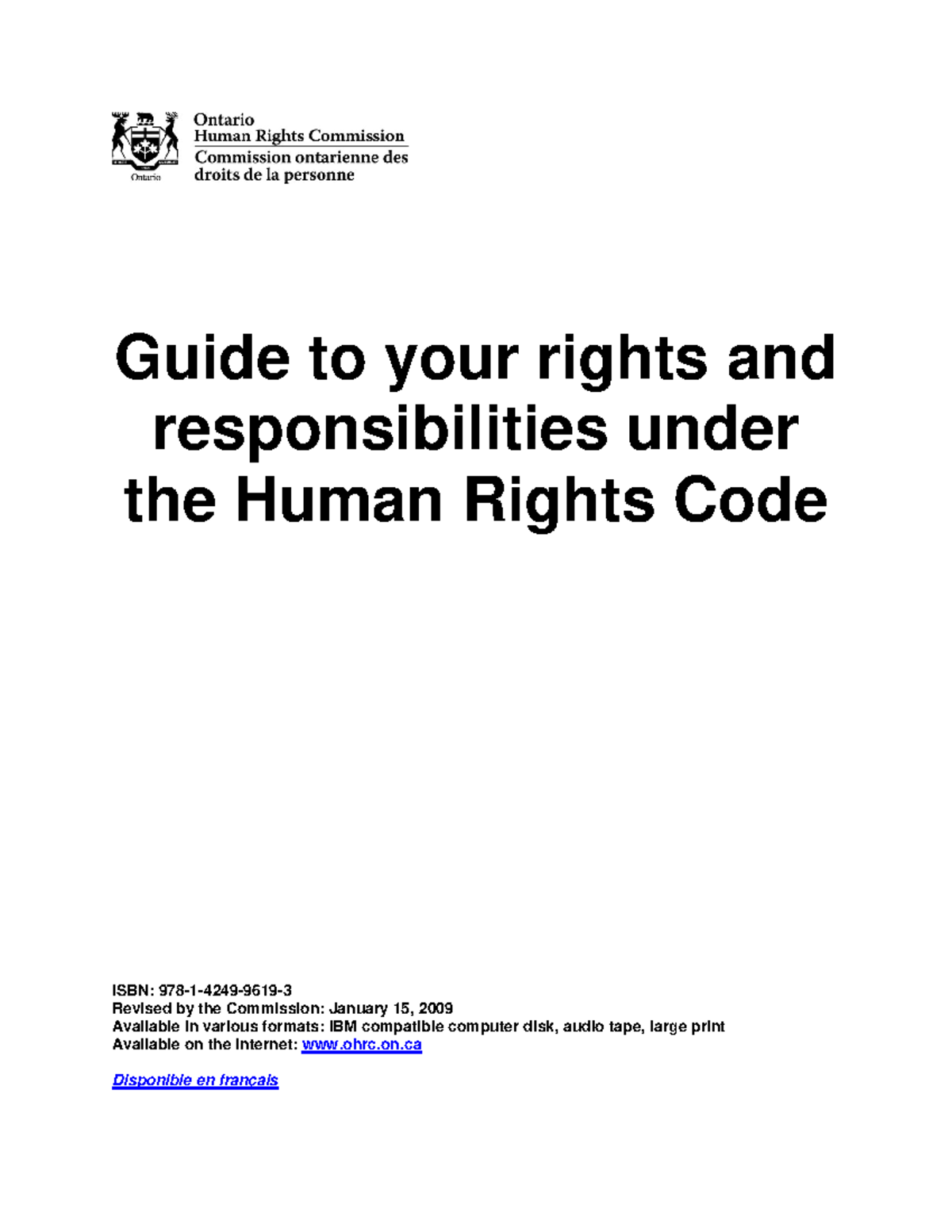 OHRC guide to your rights and responsibilities under the human rights ...