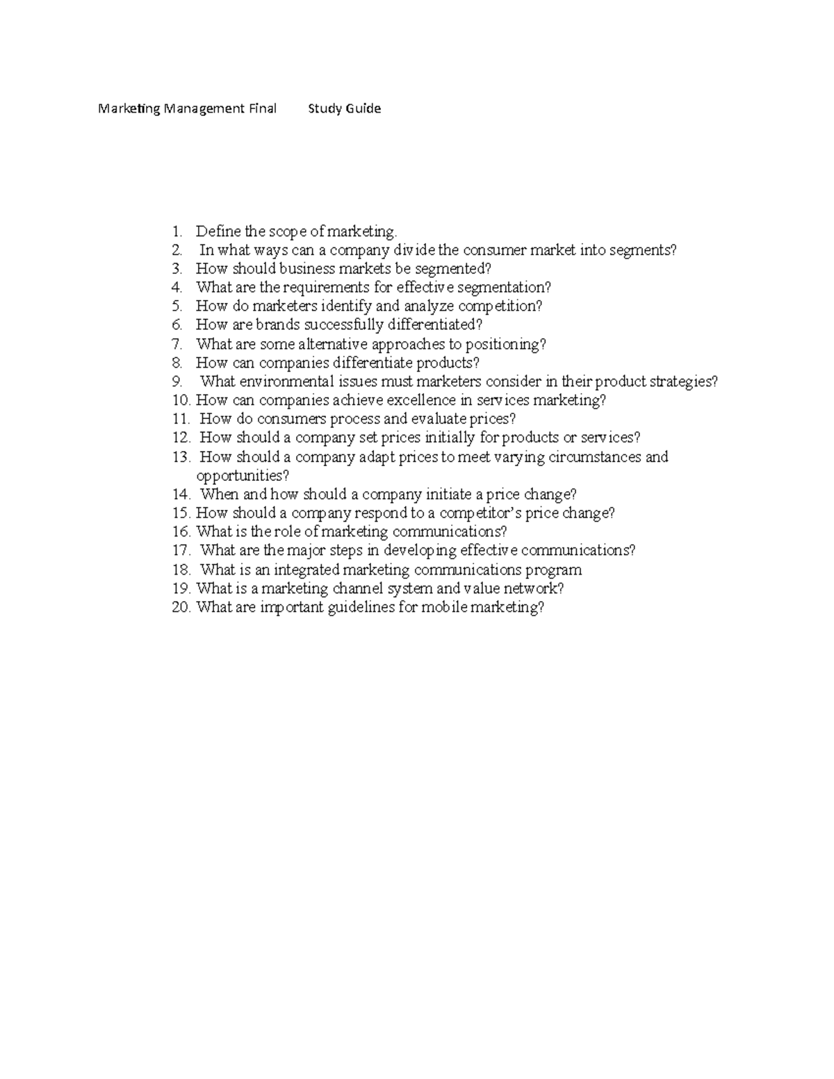 Marketing Management Study Guide (Final) - PHK34 - Studocu