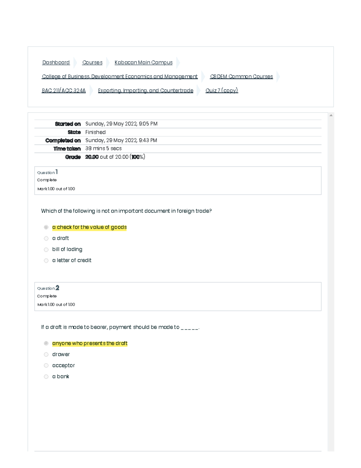Quiz 7 IBT - This is a quiz in international business trade regarding ...