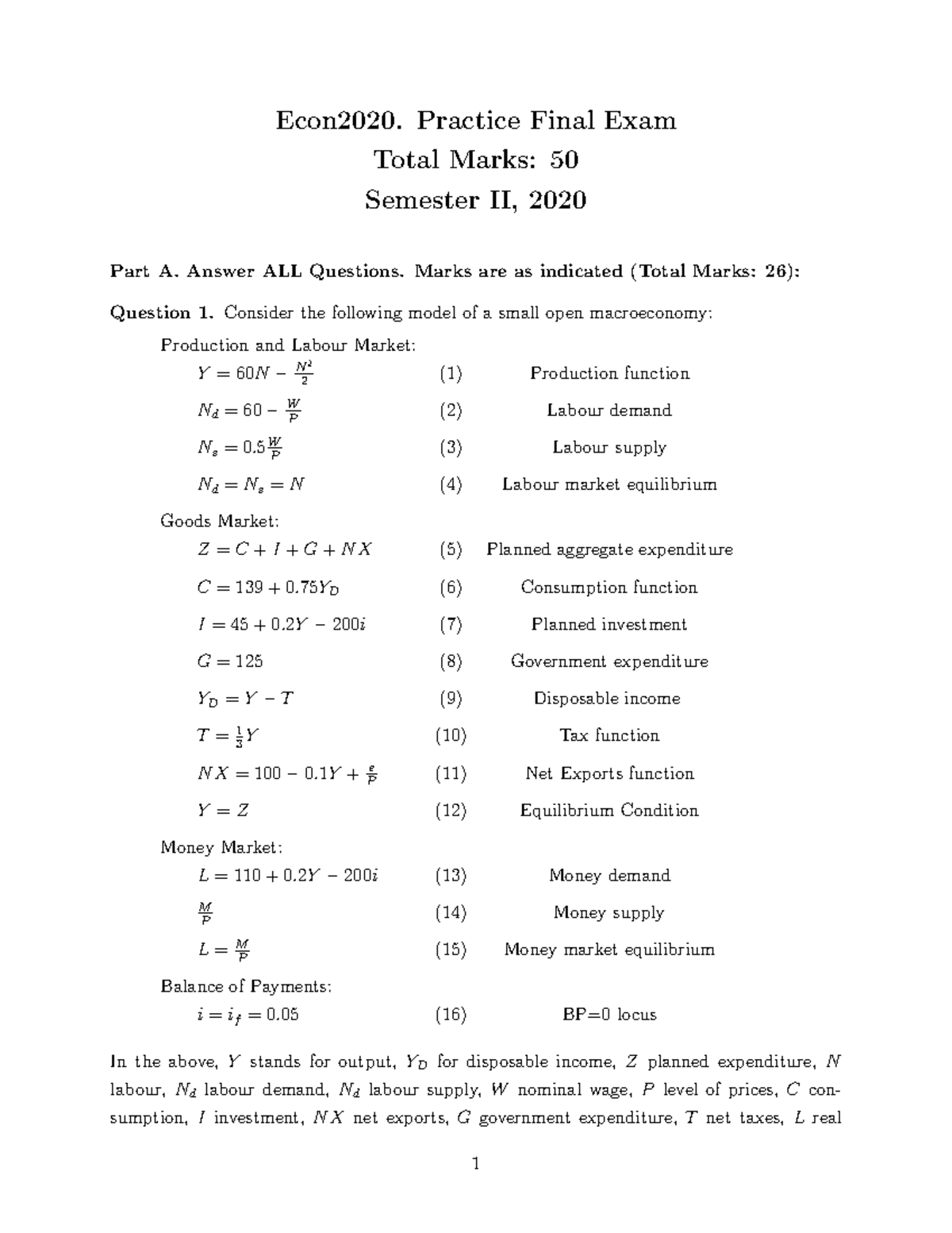 ECON2020 Final Exam Practice 2020 Questions - Econ2020. Practice Final ...