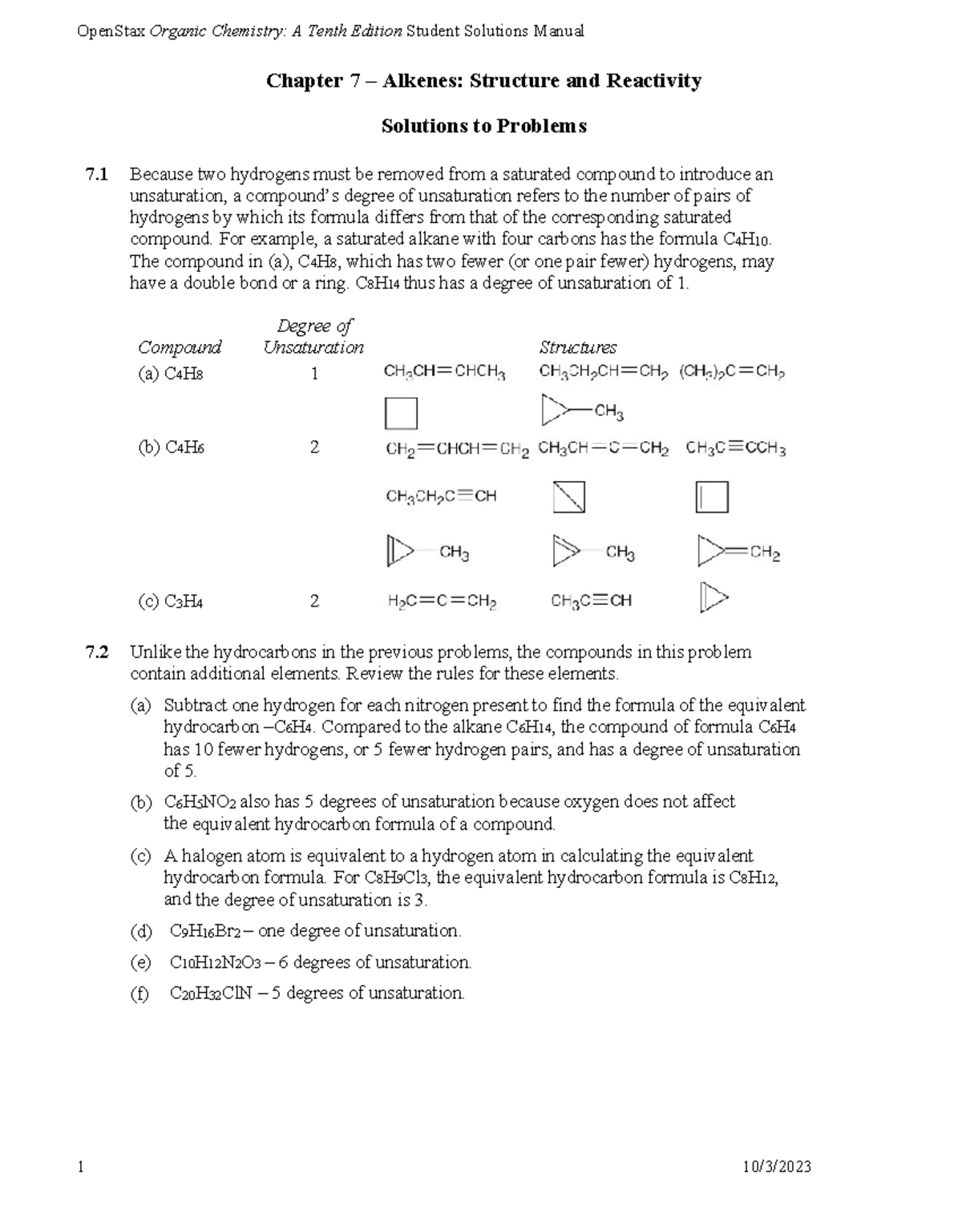 Organic Chemistry 10e-SSM-Ch07 - Chapter 7 – Alkenes: Structure and Reactivity Solutions to ...