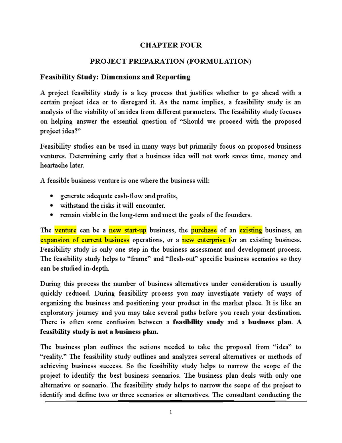 Chapter 4 (60 pages) - CHAPTER FOUR PROJECT PREPARATION (FORMULATION ...
