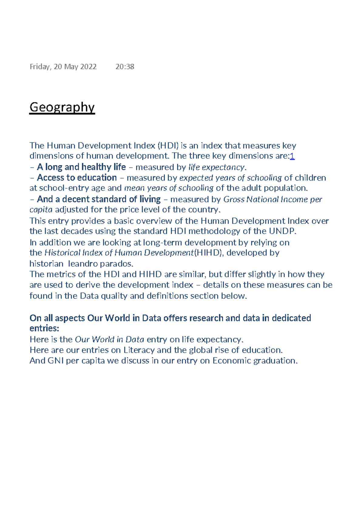 Geography - Geography The Human Development Index (HDI) is an index ...