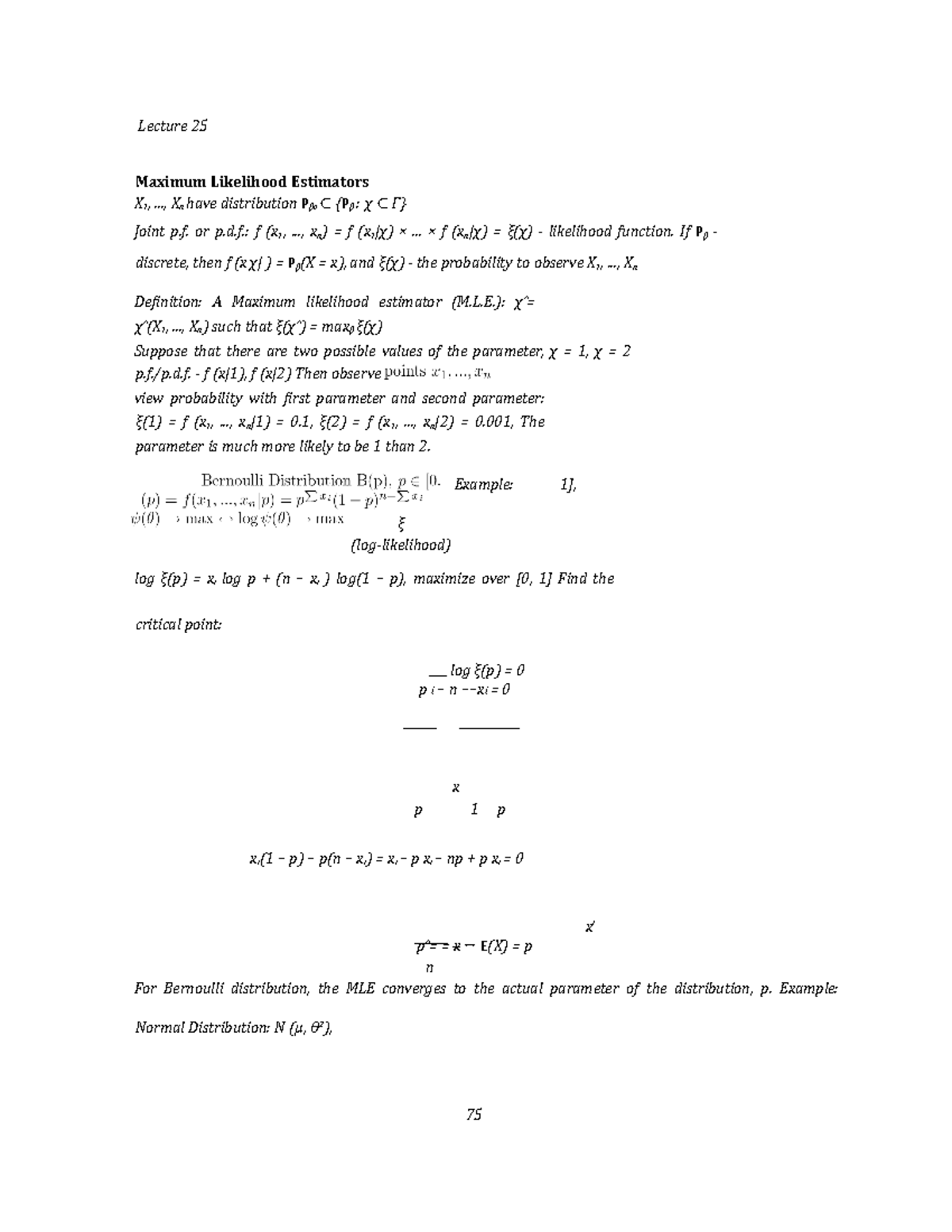 Maximum Likelihood Estimators Xn Have Distribution Pβ 0 ⊂ {pβ χ ⊂ Γ} Joint P Or P D F