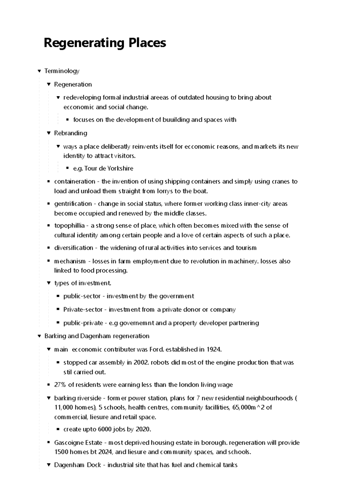 Regenerating Places revison notes - Regenerating Places Terminology ...