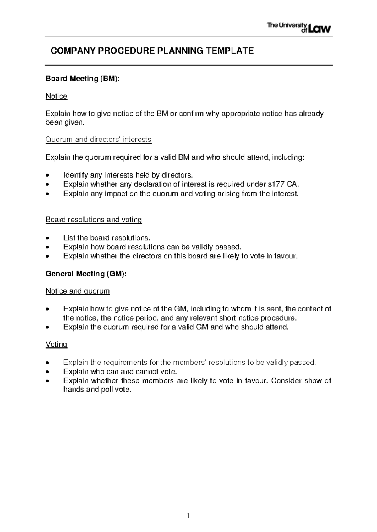 Company Procedure Planning Template - 1 COMPANY PROCEDURE PLANNING ...