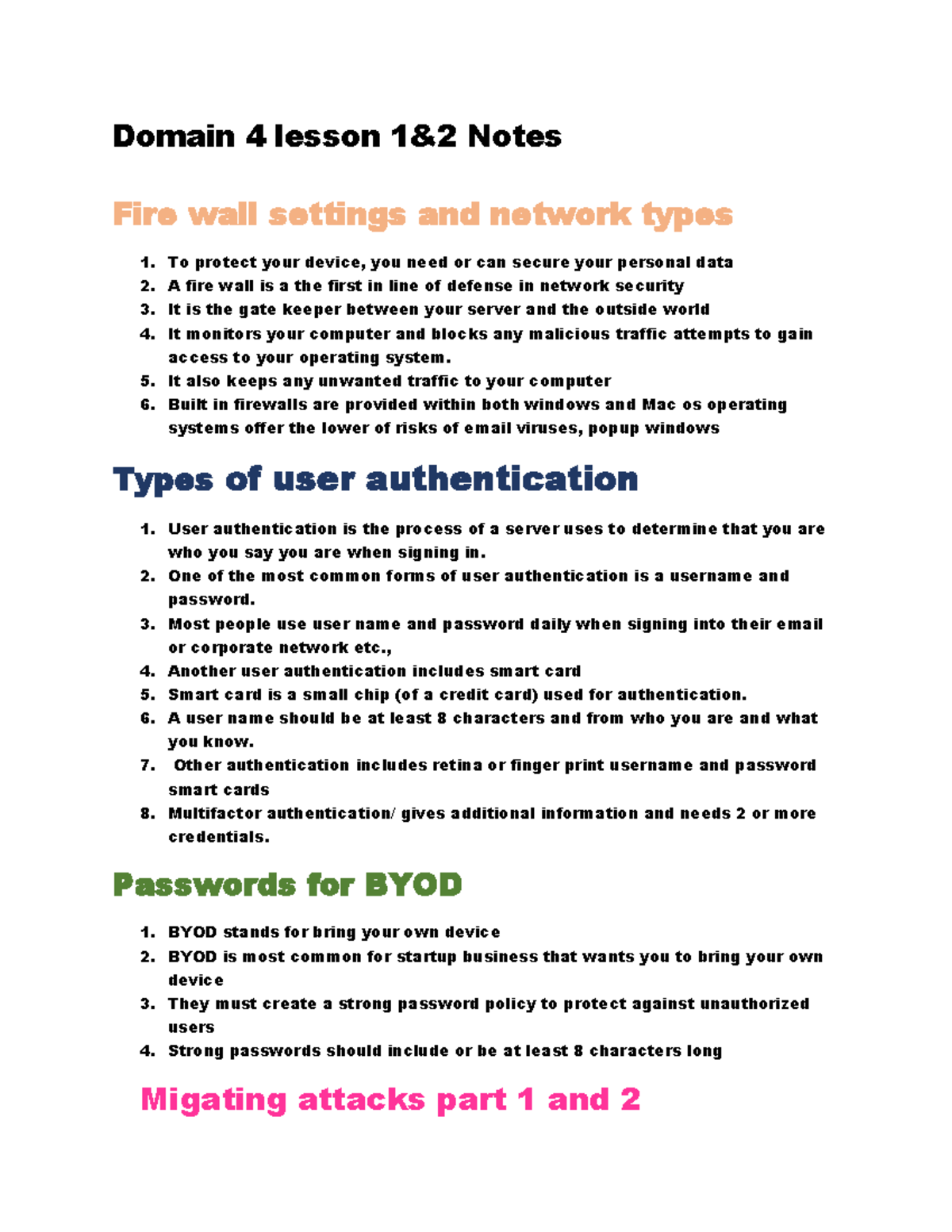 Domain 4 lesson 1&2 Notes - Domain 4 lesson 1&2 Notes Fire wall ...