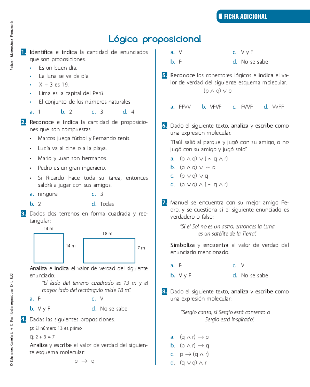 FA Lógica proposicional - Fichas - Matemática Primaria 6 © Ediciones Corefo S. A. C. Prohibido ...