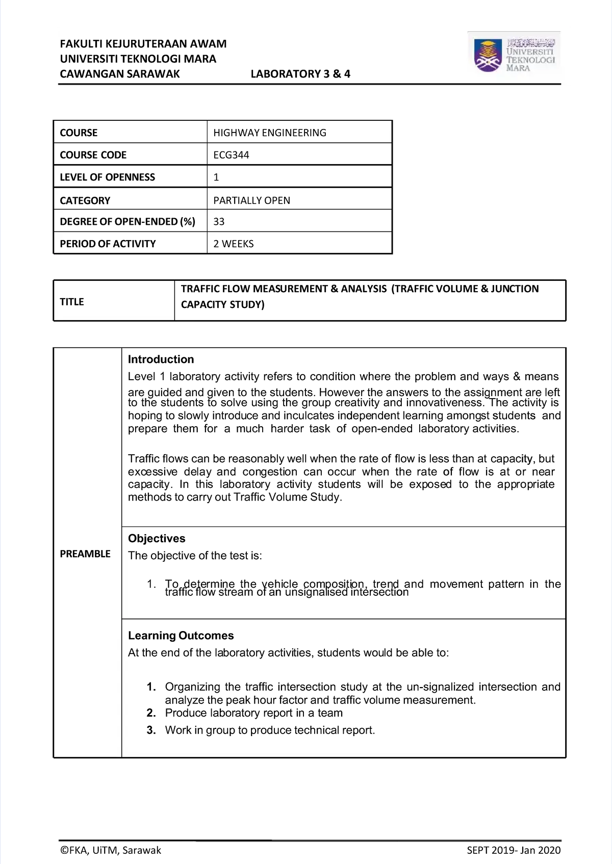 Traffic Volume Lab Report Manual - UNIVERSITI TEKNOLOGI MARAUNIVERSITI ...