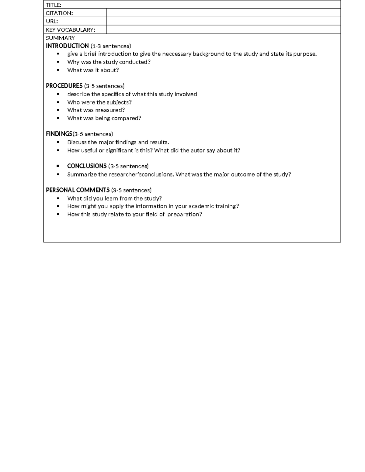 Article Analysis Template - TITLE: CITATION: URL: KEY VOCABULARY ...