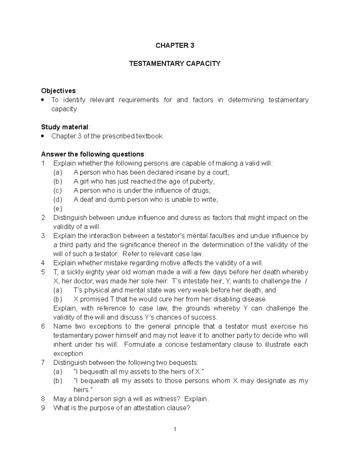 Chapter 3 Testamentary Capacity - CHAPTER 3 TESTAMENTARY CAPACITY ...