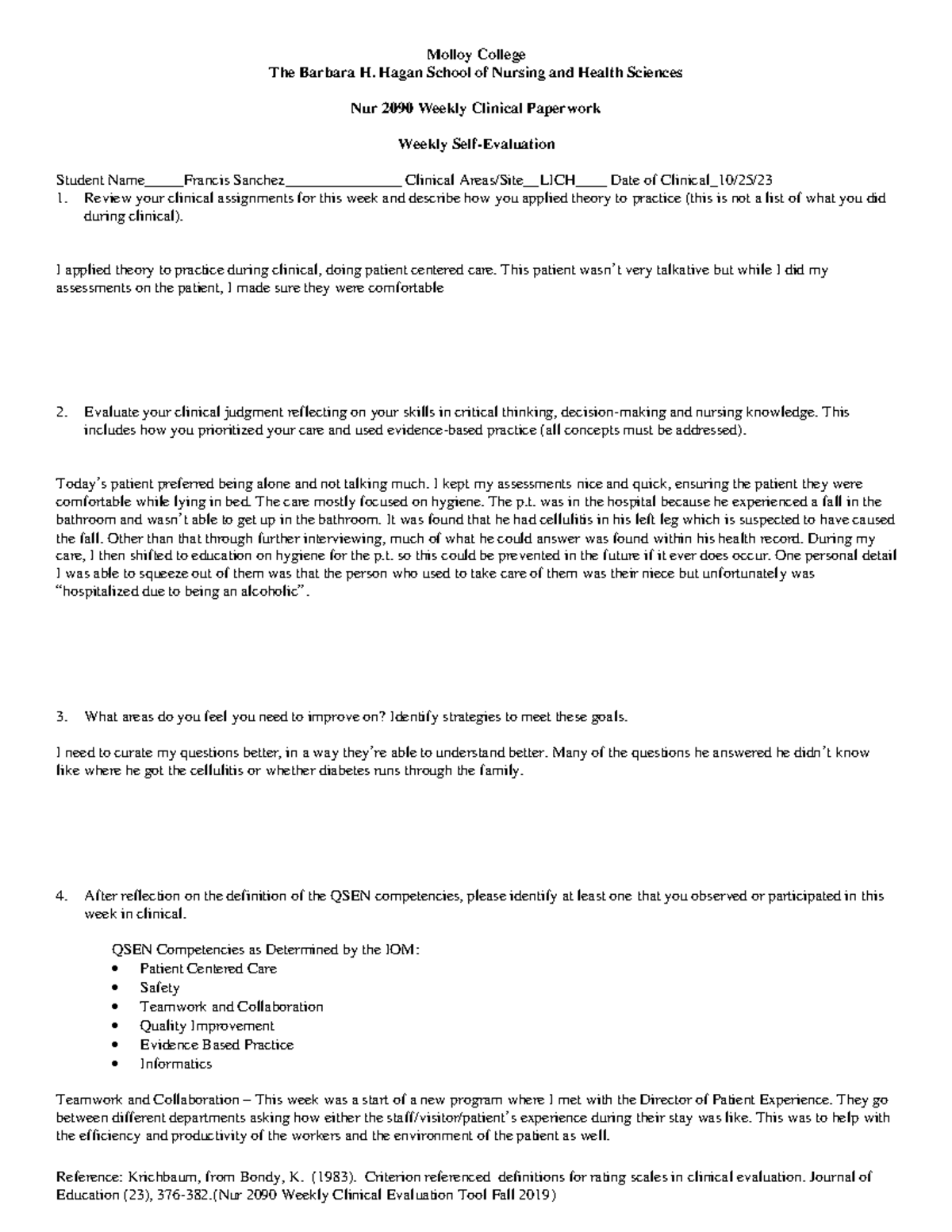 Weekly Clinical Paperwork 10-25-2023 - The Barbara H. Hagan School of ...