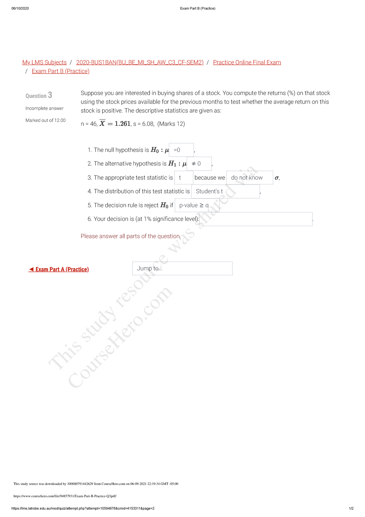 Exam Part B Practice Q3 - 06/10/2020 Exam Part B (Practice) - Studocu