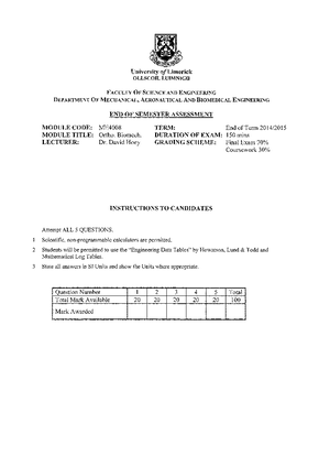 Lab 1 - Musculoskeletal Dissection 2023 - ME4029: Orthopaedic Biomechanics LABORATORY 1: - Studocu