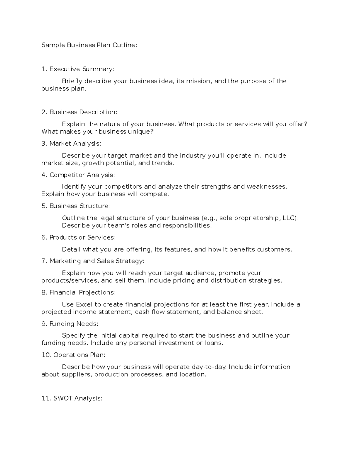 Business-PLAN - Sample Business Plan - Sample Business Plan Outline ...