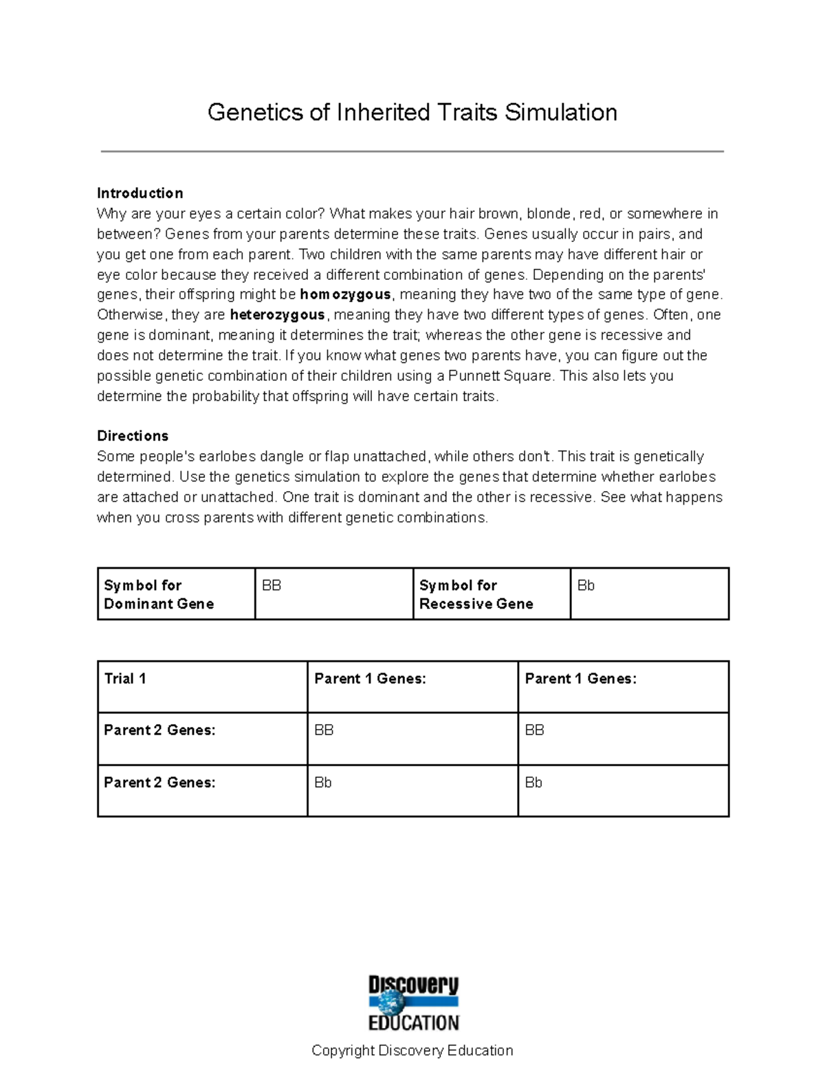 Genetics of Inherited Traits Simulation - Genetics of Inherited Traits Simulation Introduction ...