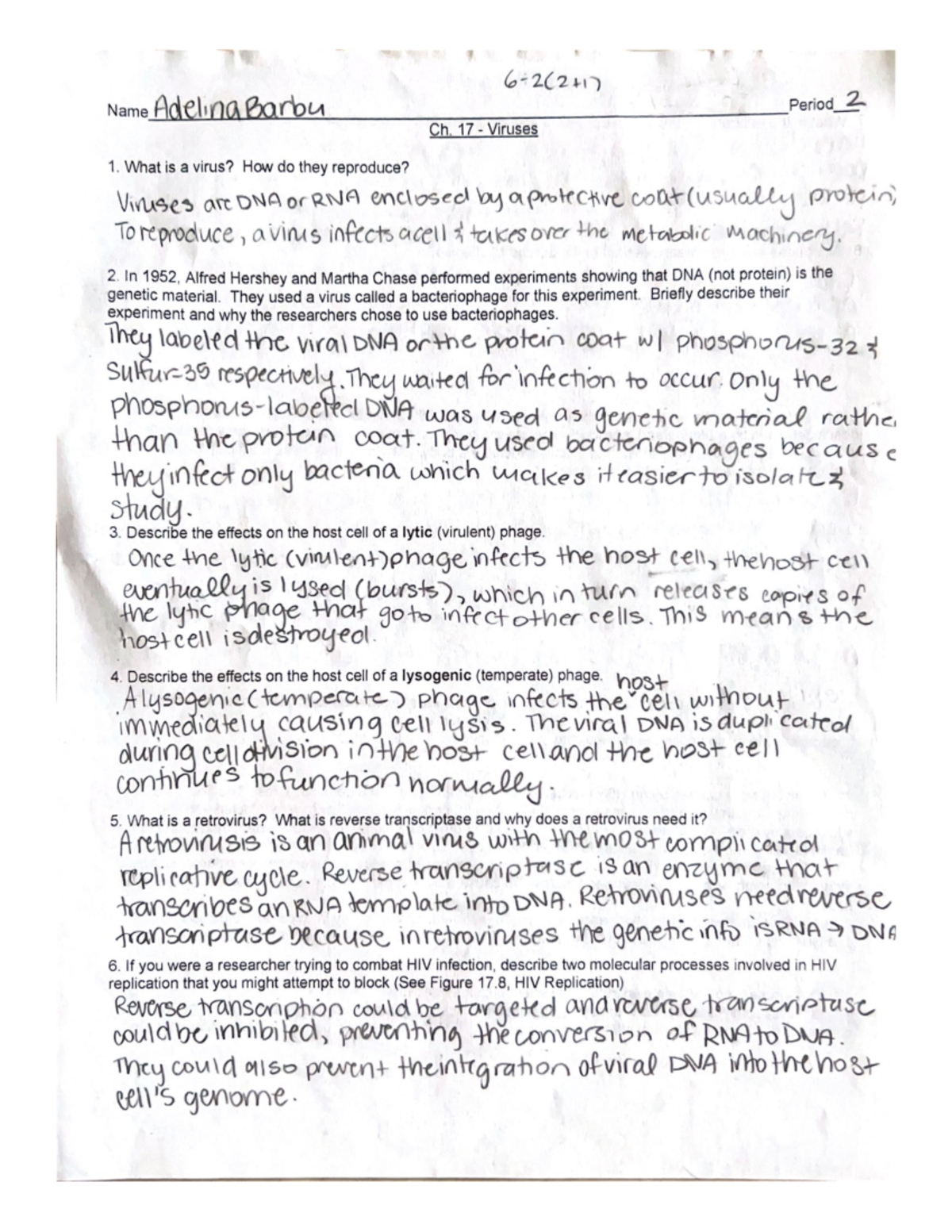 Chapter 17 Virus Worksheet - Bio 86 - Studocu
