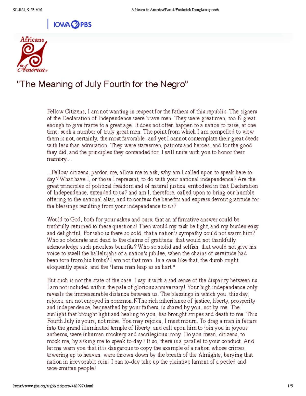 Douglass - An Abolitionist's Fourth of July - "The Meaning of July ...