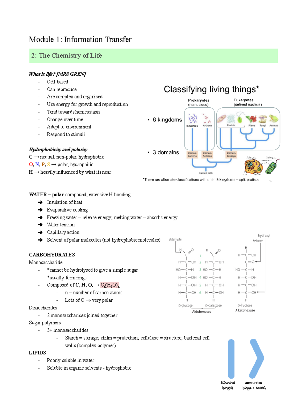 BIOL1007 notes - exam revision - Module 1: Information Transfer 2: The ...