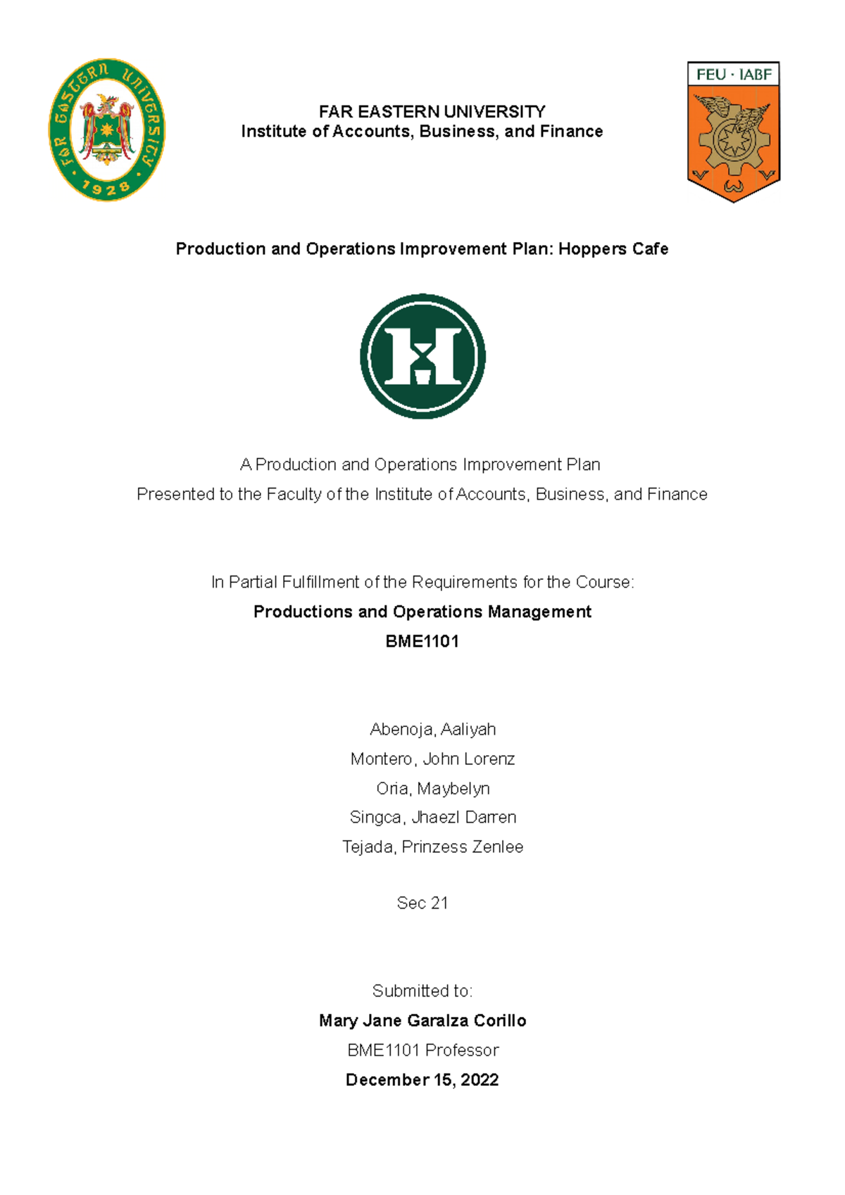 Production-and-Operations-Improvement-Plan -Hoppers-Cafe - FAR EASTERN ...