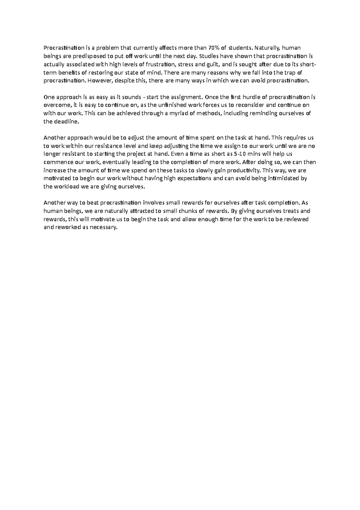 Procrasination essay - Grade: A- Procrastination is a problem that ...