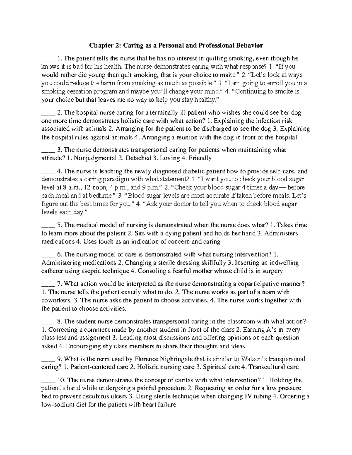 NUR233 Chapter 2 - Chapter 2: Caring as a Personal and Professional ...