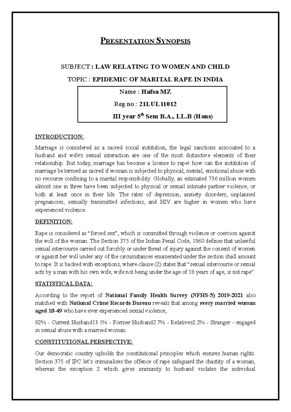 Presentation Synopsis - law - PRESENTATION SYNOPSIS SUBJECT : LAW ...