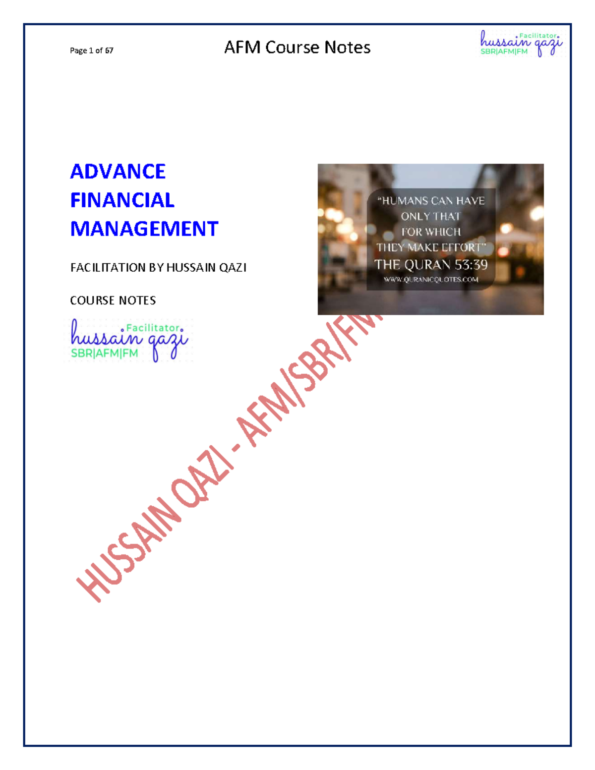 1. AFM Notes AIA - ADVANCE FINANCIAL MANAGEMENT FACILITATION BY HUSSAIN ...