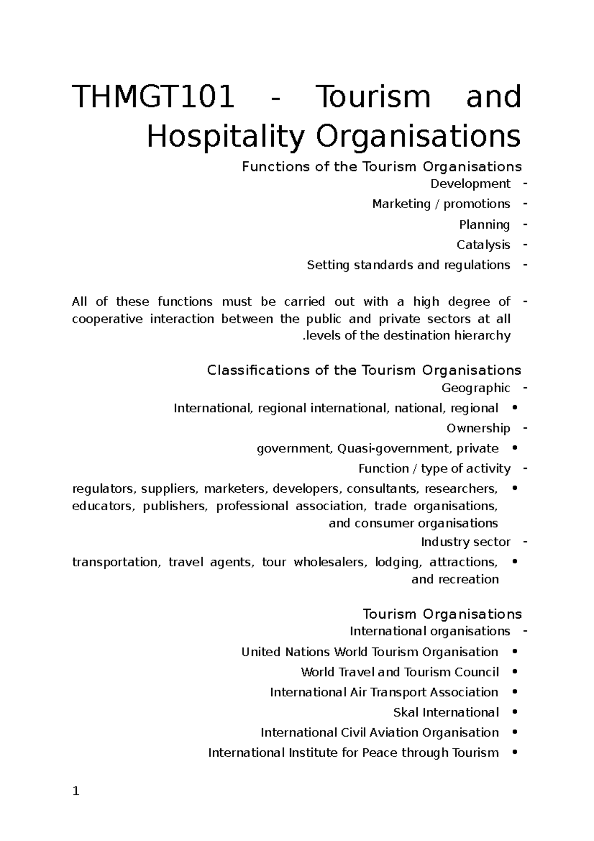 16 Tourism and Hospitality Organisations - THMGT101 - Tourism and ...