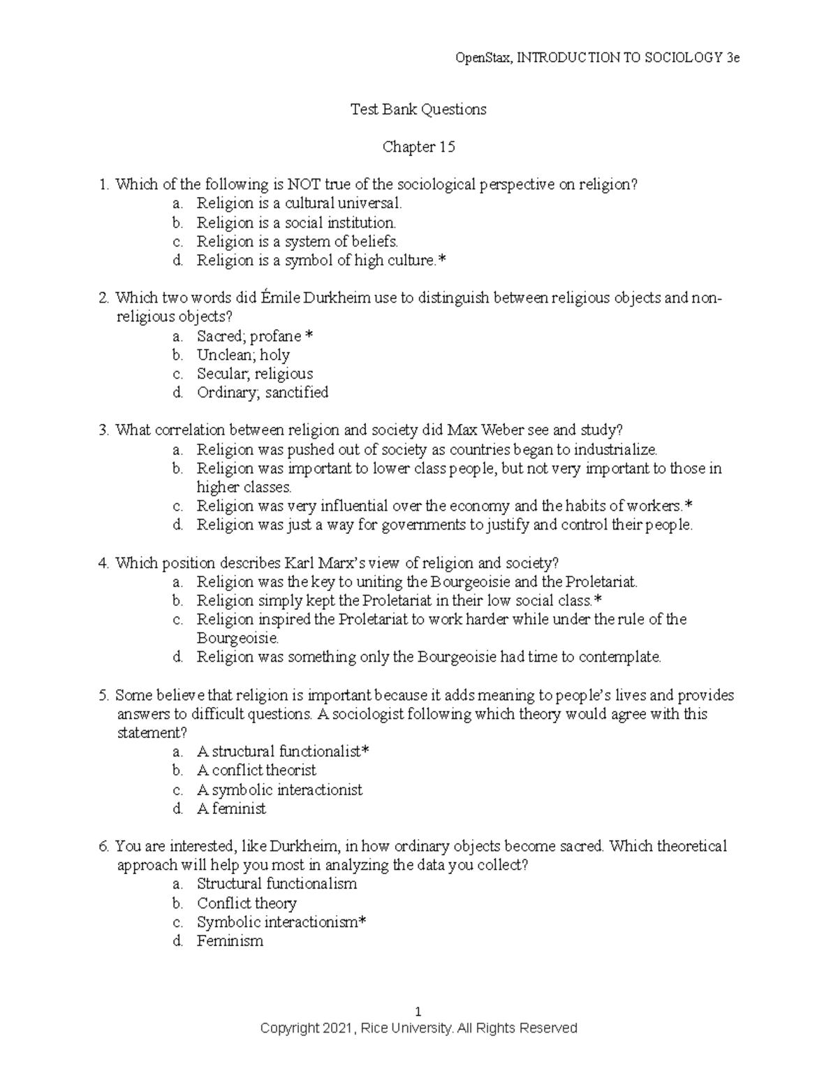 Sociology Chp15 - Great for testing - Test Bank Questions Chapter 15 ...