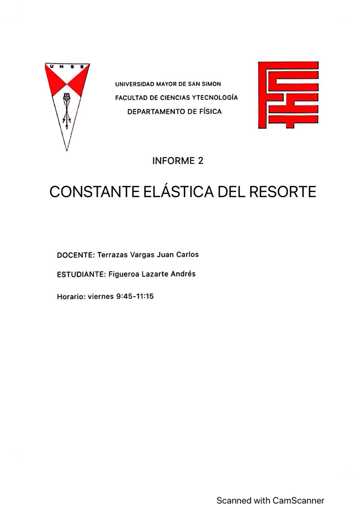 Constante elastica del resorte - laboratorio de fisica 2 - Studocu