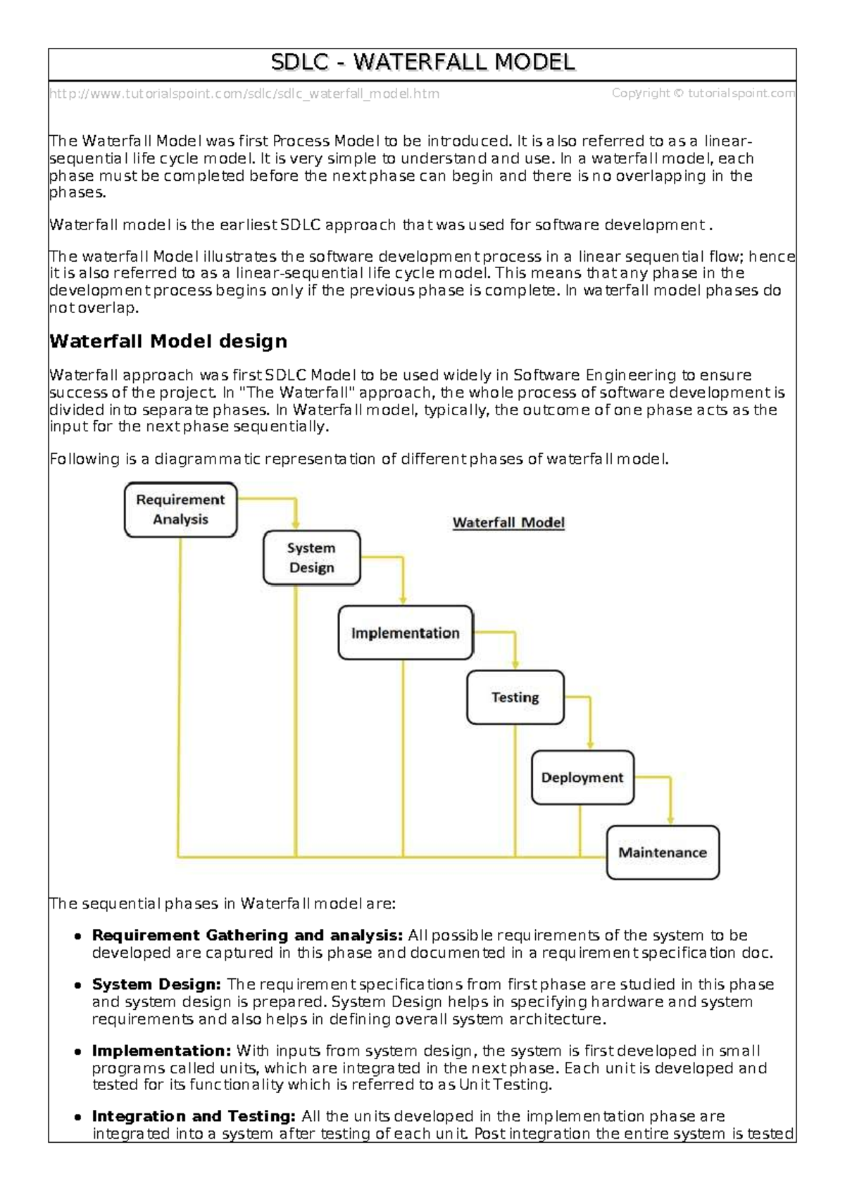Sdlc waterfall model - Software engineering notes - tutorialspoint/sdlc ...