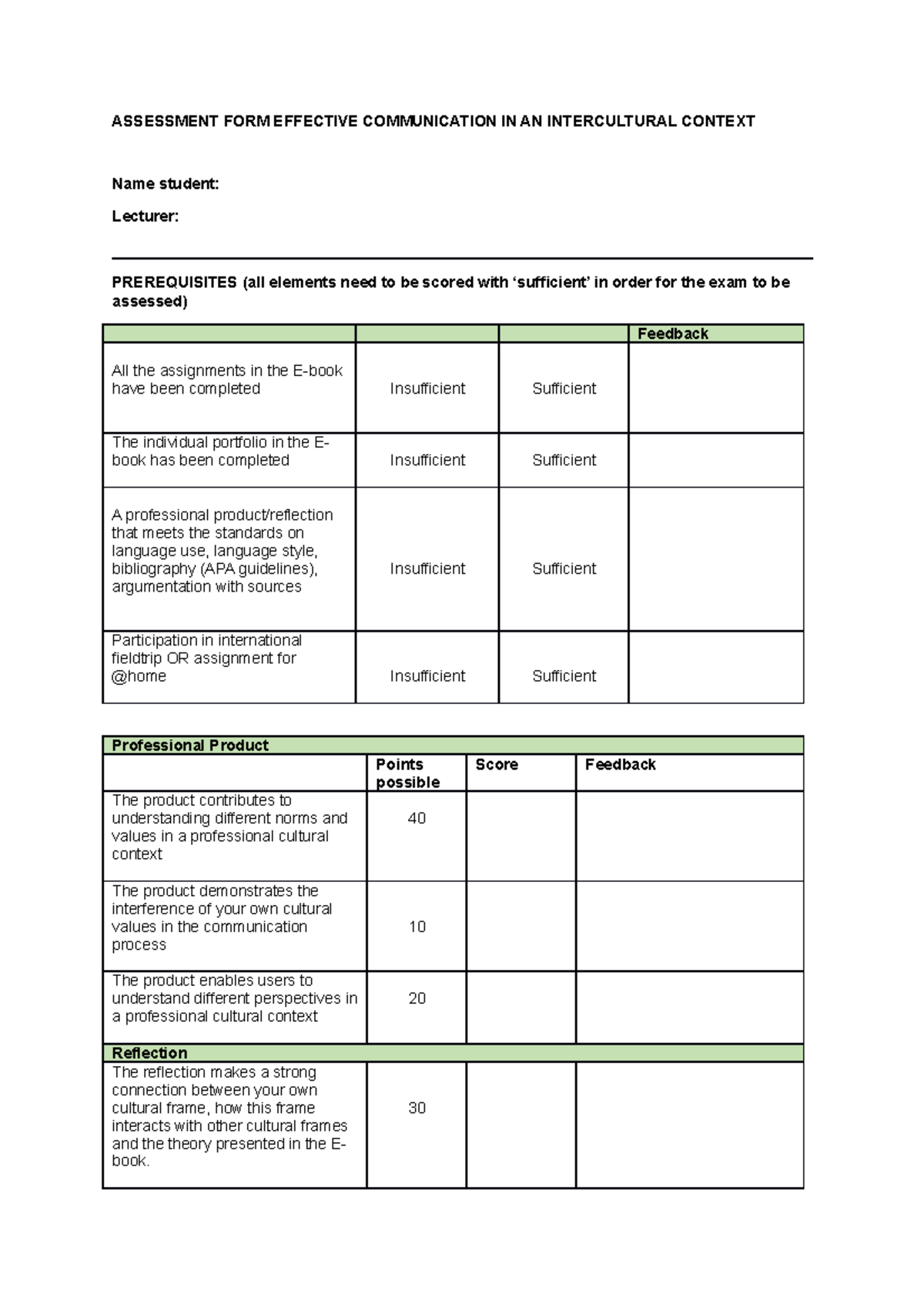 Asssessment form final - ASSESSMENT FORM EFFECTIVE COMMUNICATION IN AN ...