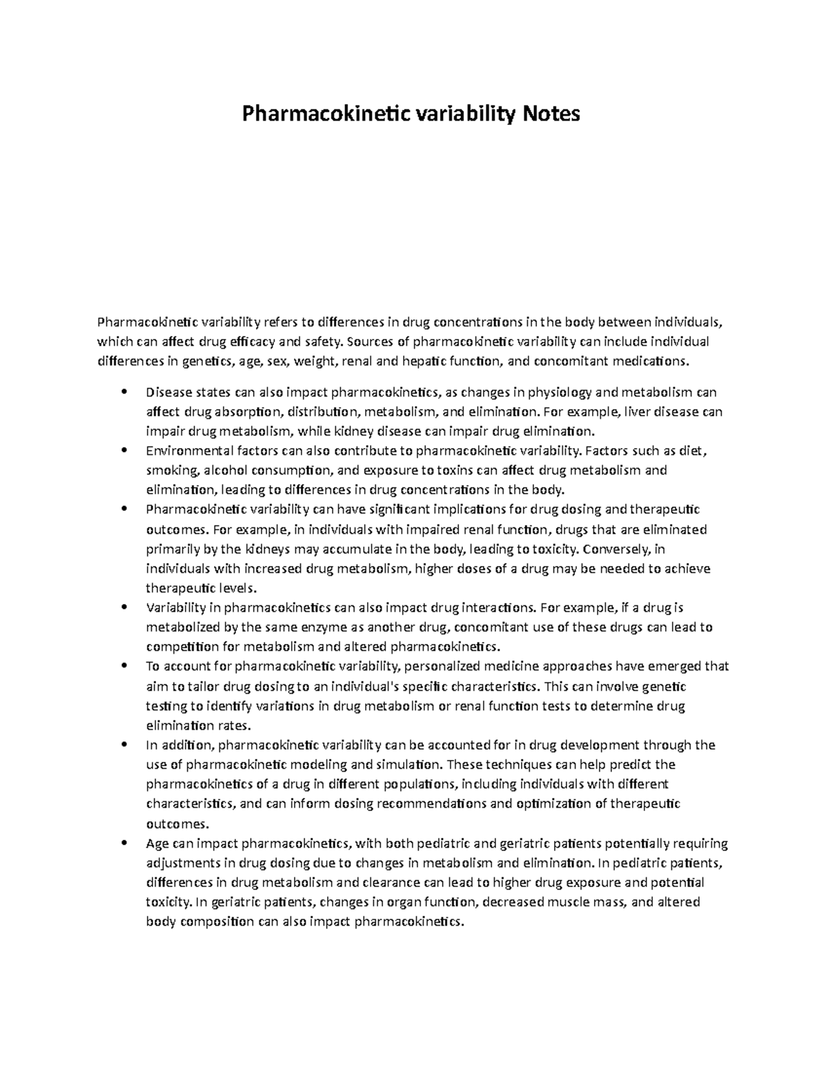 Pharmacokinetic variability Notes - Pharmacokinetic variability Notes ...