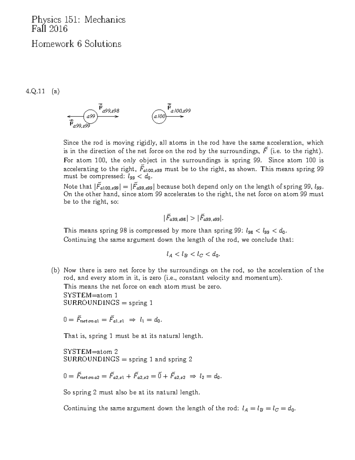 Homework 6 Solution - Physics 151: Mechanics Fall 2016 Homework 6 ...