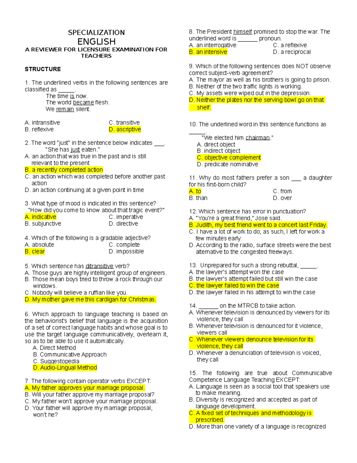 Eng-Majorship - REVIEW MATERIAL FOR ENGLISH MAJORS - SPECIALIZATION ...