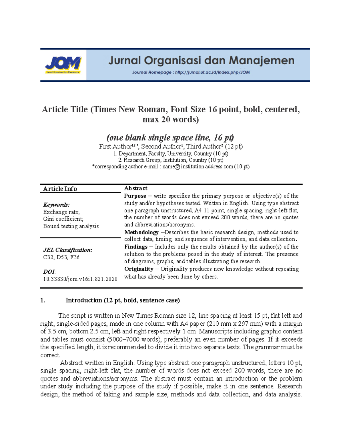 JOM-Template - journals - Article Title (Times New Roman, Font Size 16 point, bold, centered ...
