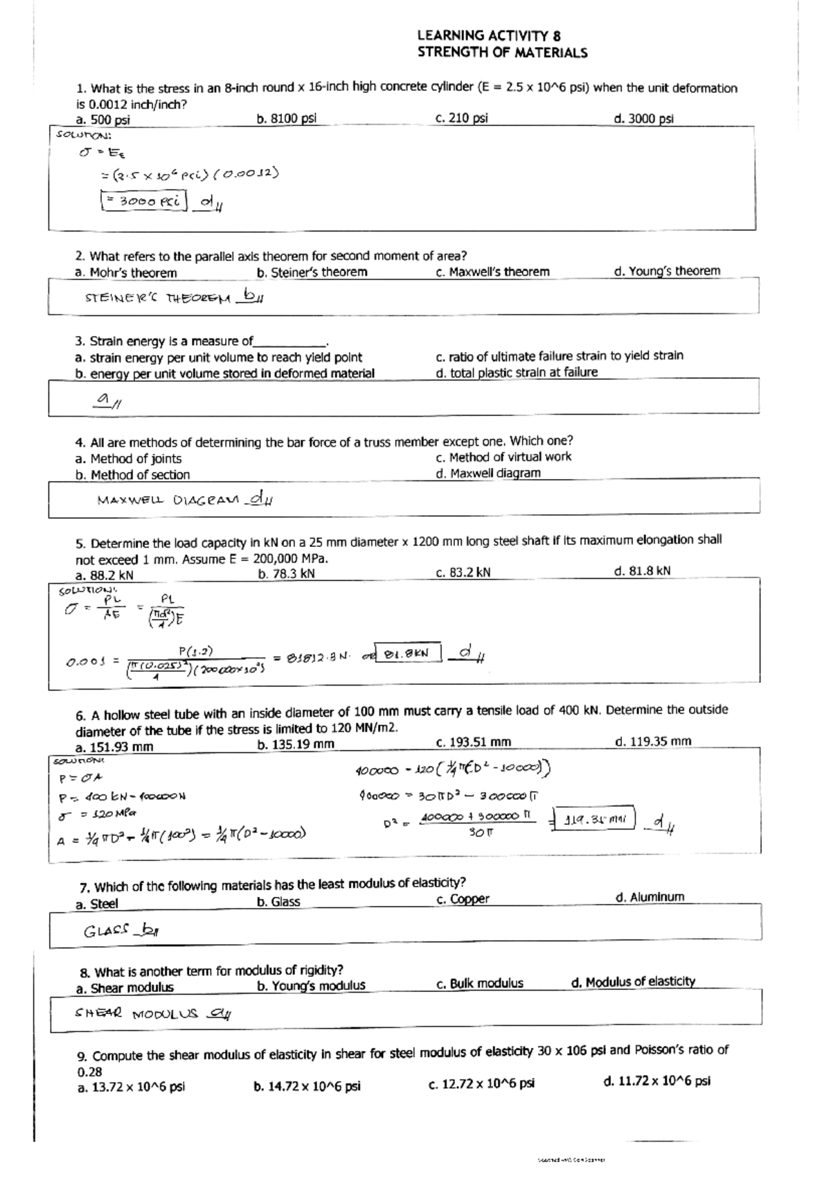 Strength of Materials LA 8.ESAS part 1 - Electrical Engineering - Studocu