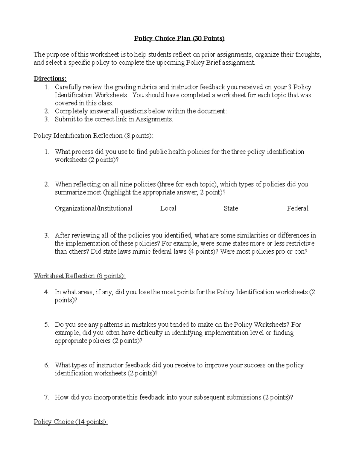 Policy Choice Plan Guide Help Easy Layout - Policy Choice Plan (30 ...