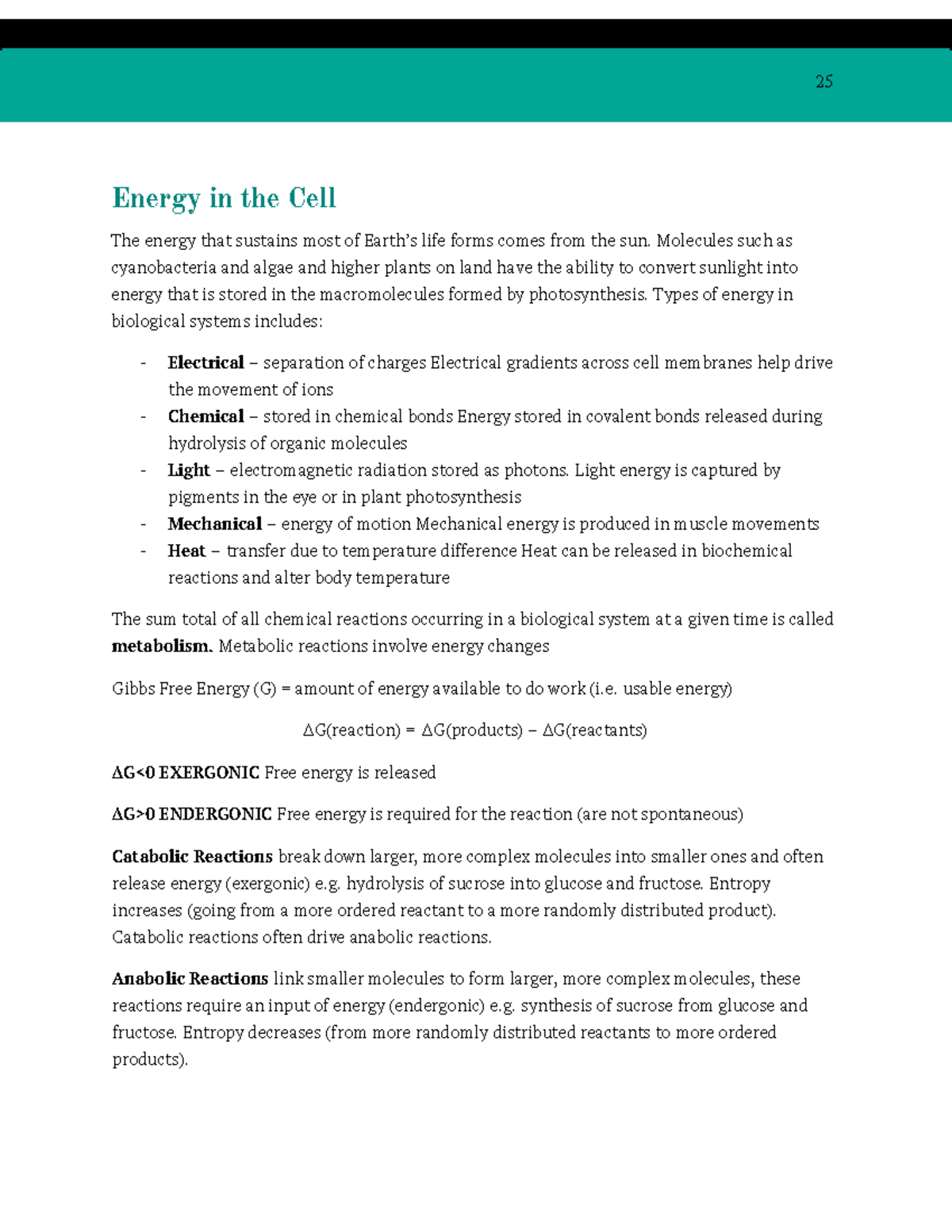 BIOL10008 Notes Energy - Energy in the Cell The energy that sustains ...