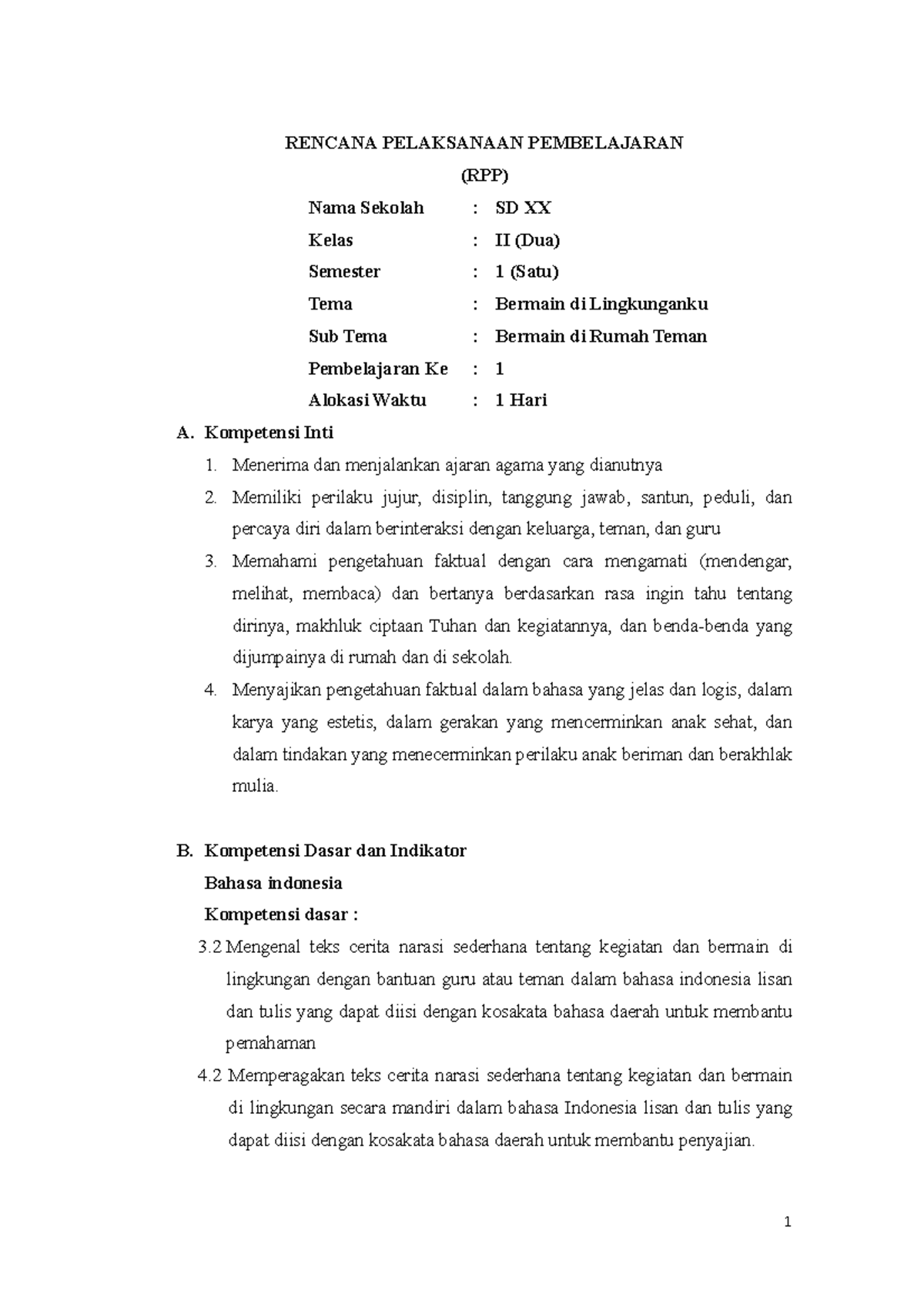 RPP Pembelajaran Terpadu - RENCANA PELAKSANAAN PEMBELAJARAN (RPP) Nama ...