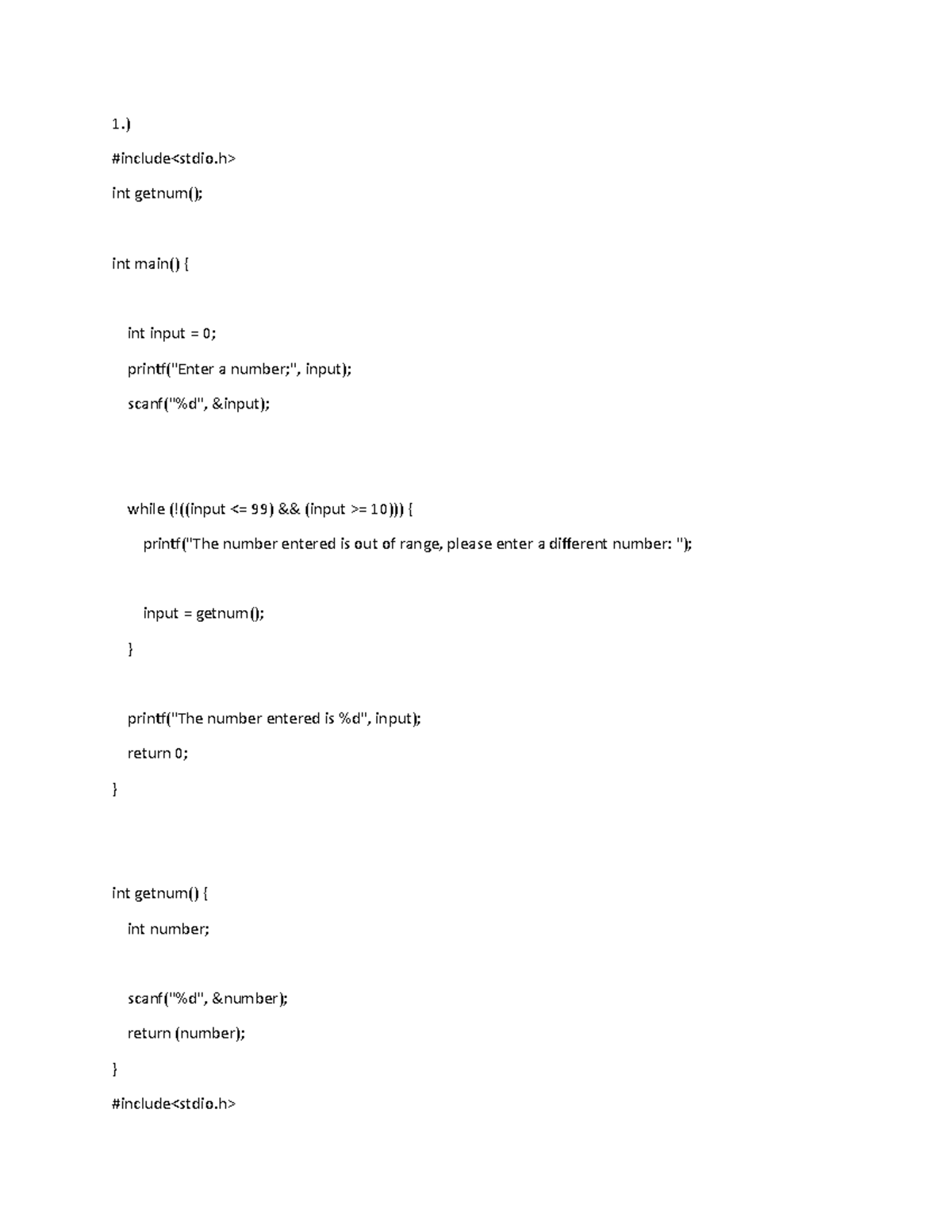 Lab 6 - cps labs - 1.) #include int getnum(); int main() { int input ...