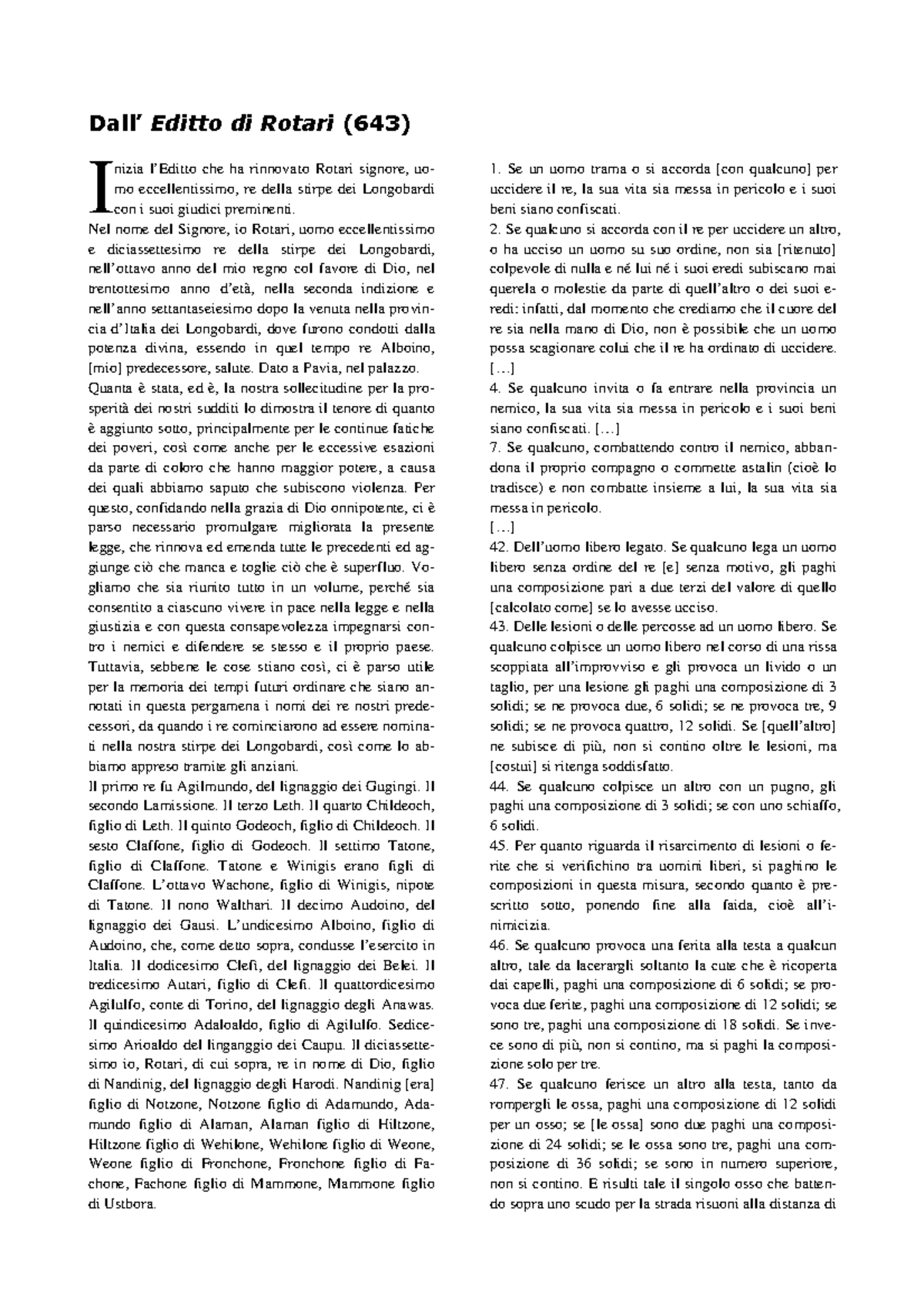 Editto di Rotari (utile lettura) - nizia l’Editto che ha rinnovato ...