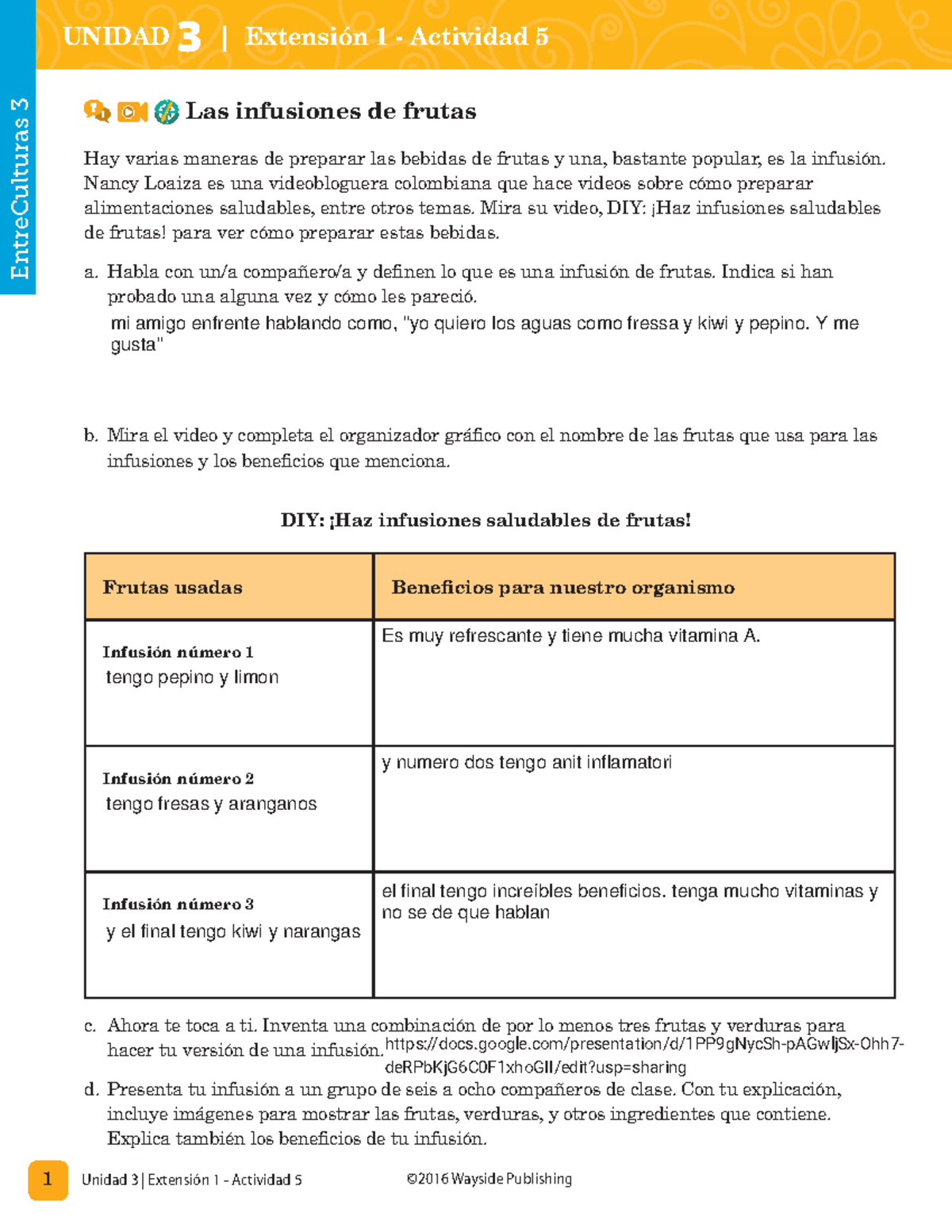 Kami Export - Las infuciones de frutas - EntreCulturas 3 UNIDAD 3 ...