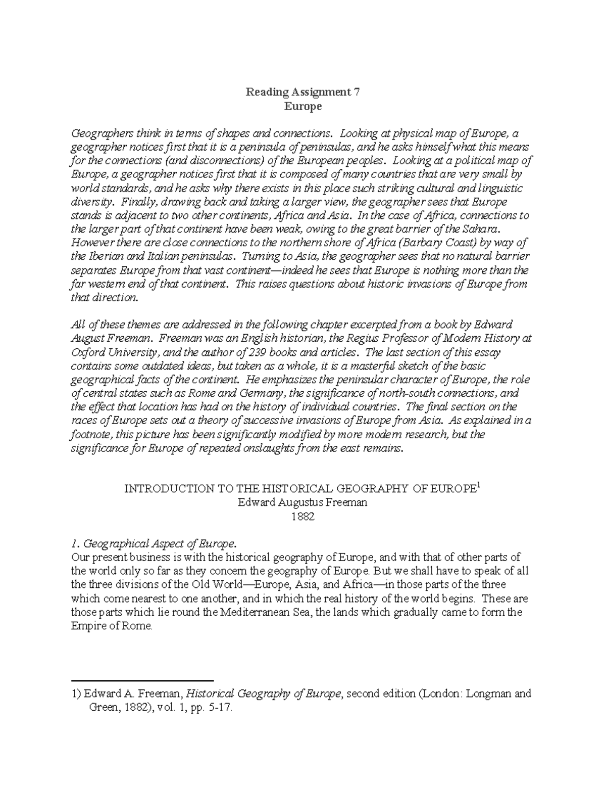 7) Europe - Lecture notes 7 - Reading Assignment 7 Europe Geographers ...