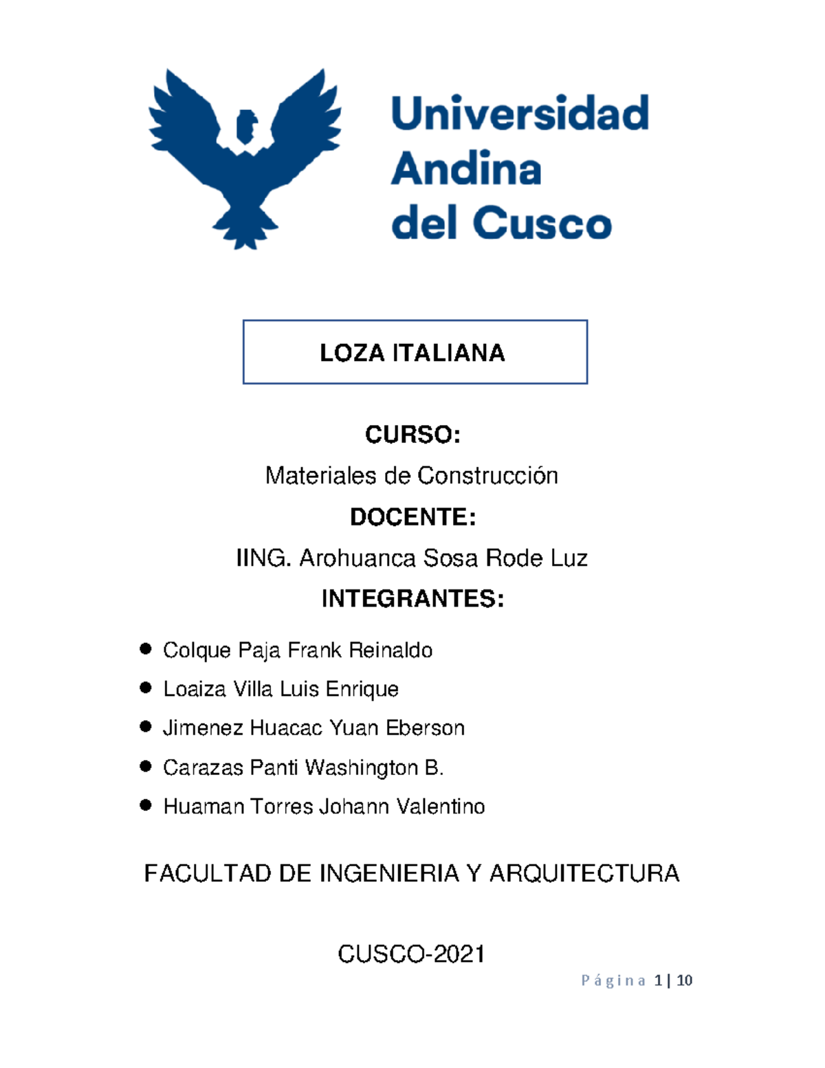 Loza italiana - loza - LOZA ITALIANA CURSO: Materiales de Construcción ...