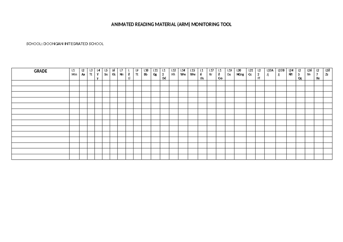 ARM- Monitoring-TOOL - ANIMATED READING MATERIAL (ARM) MONITORING TOOL ...