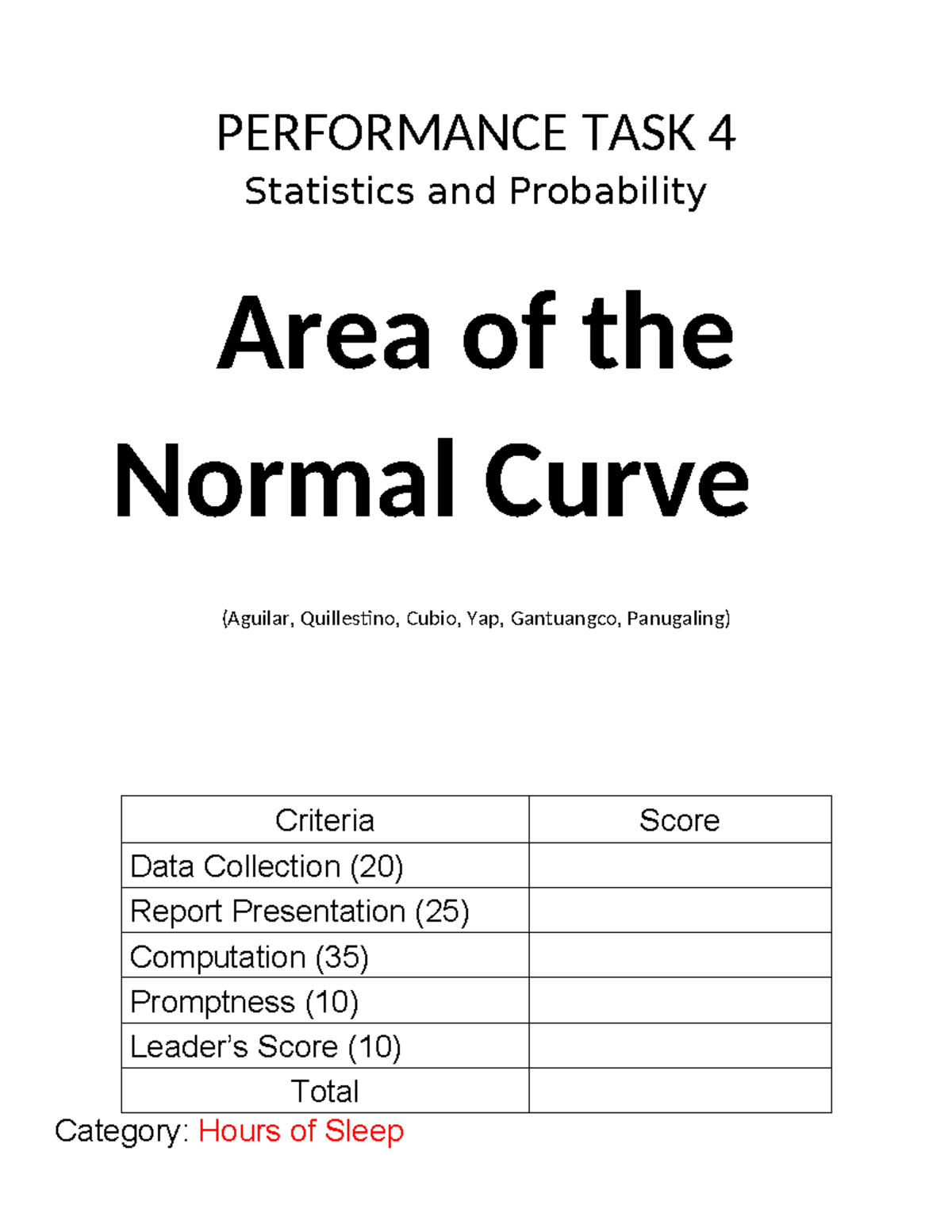 PT 4 - Template - 2 sections - PERFORMANCE TASK 4 Statistics and ...