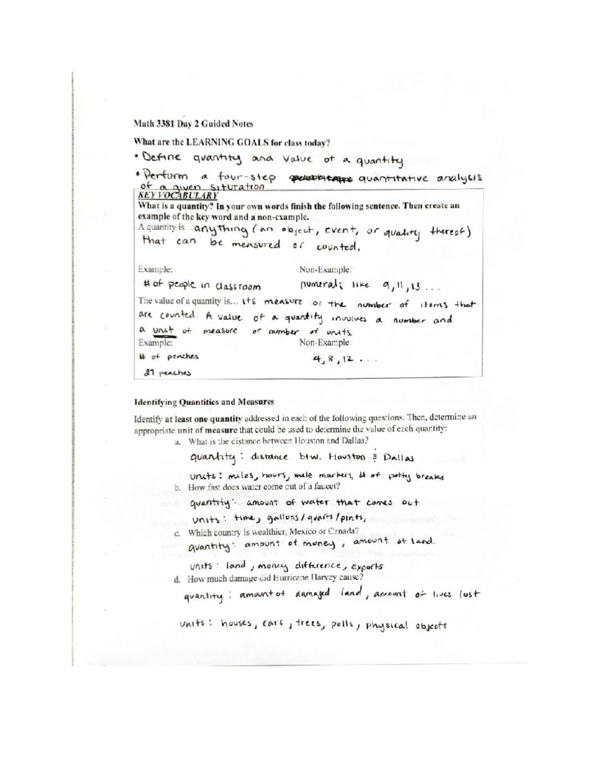 Math 3381 Day 2 Guided Notes - MATH 3381 - Studocu