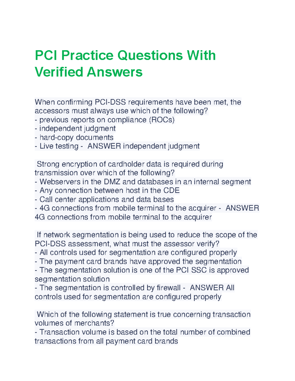 PCI Practice Questions With Verified Answers - PCI Practice Questions ...